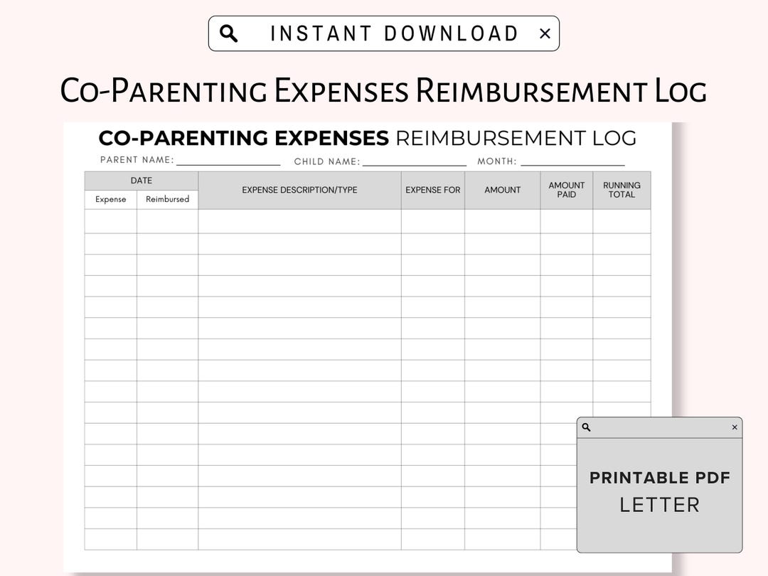 Expense Reimbursement Log Printable Child Custody Planner Fillable PDF ...
