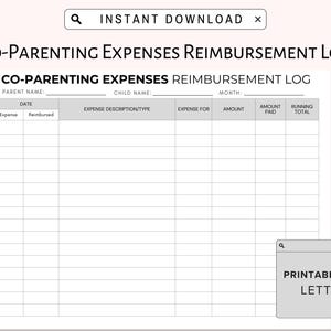 Expense Reimbursement Log Printable Child Custody Planner Fillable PDF ...