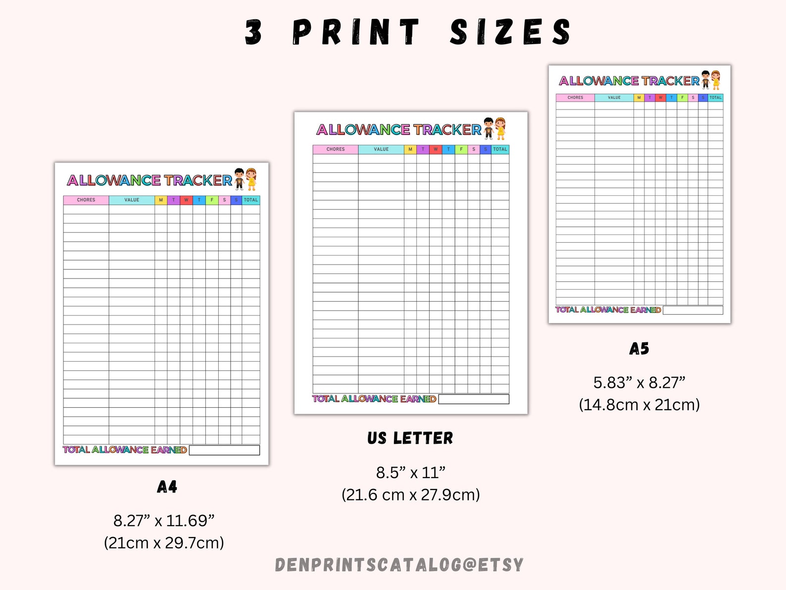 Allowance Tracker for Kids,printable Allowance Chore Chart,daily Weekly ...