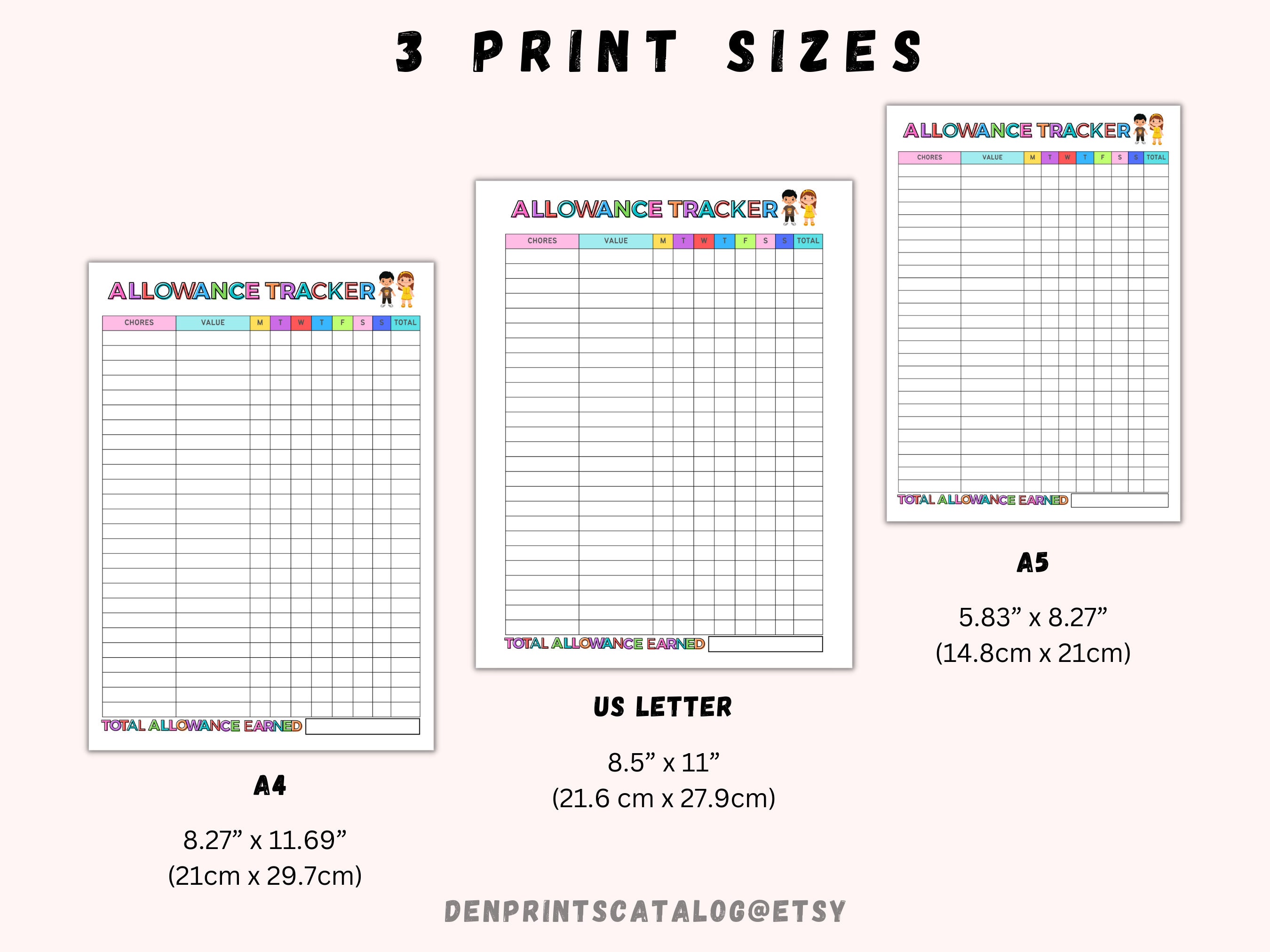 Allowance Tracker for Kids,printable Allowance Chore Chart,daily Weekly ...