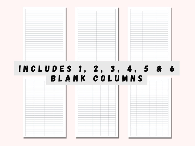 Printable Blank Columns Charts With Header One, Two, Three, Four, Five ...