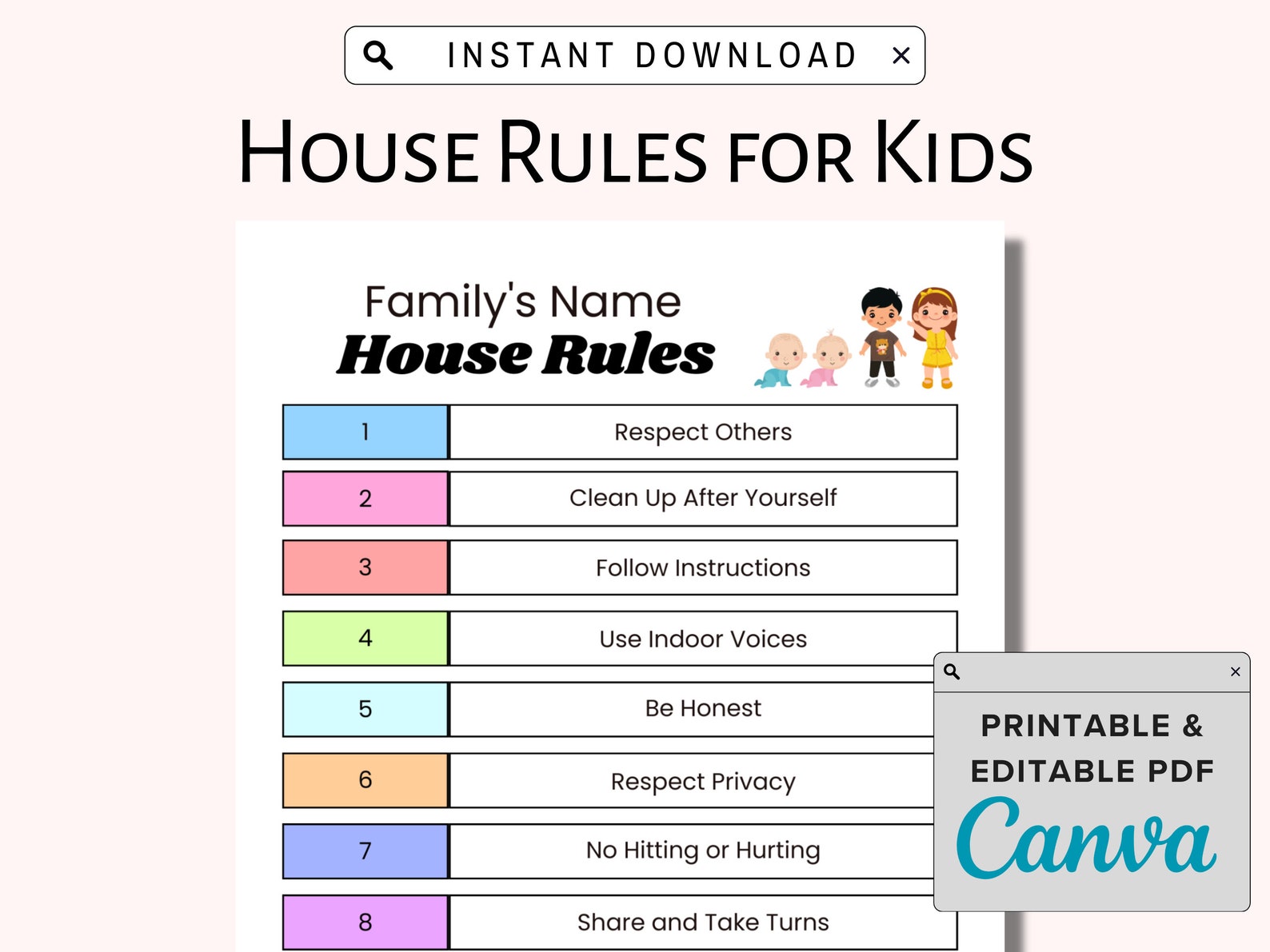 House Rules for Kids Printable, Family House Rules, Family Rules, Home ...