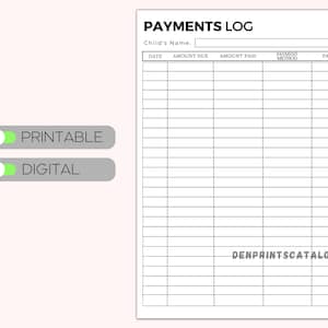 Tuition Payment Log Printable, Daycare Payment Log, Childcare Payment ...