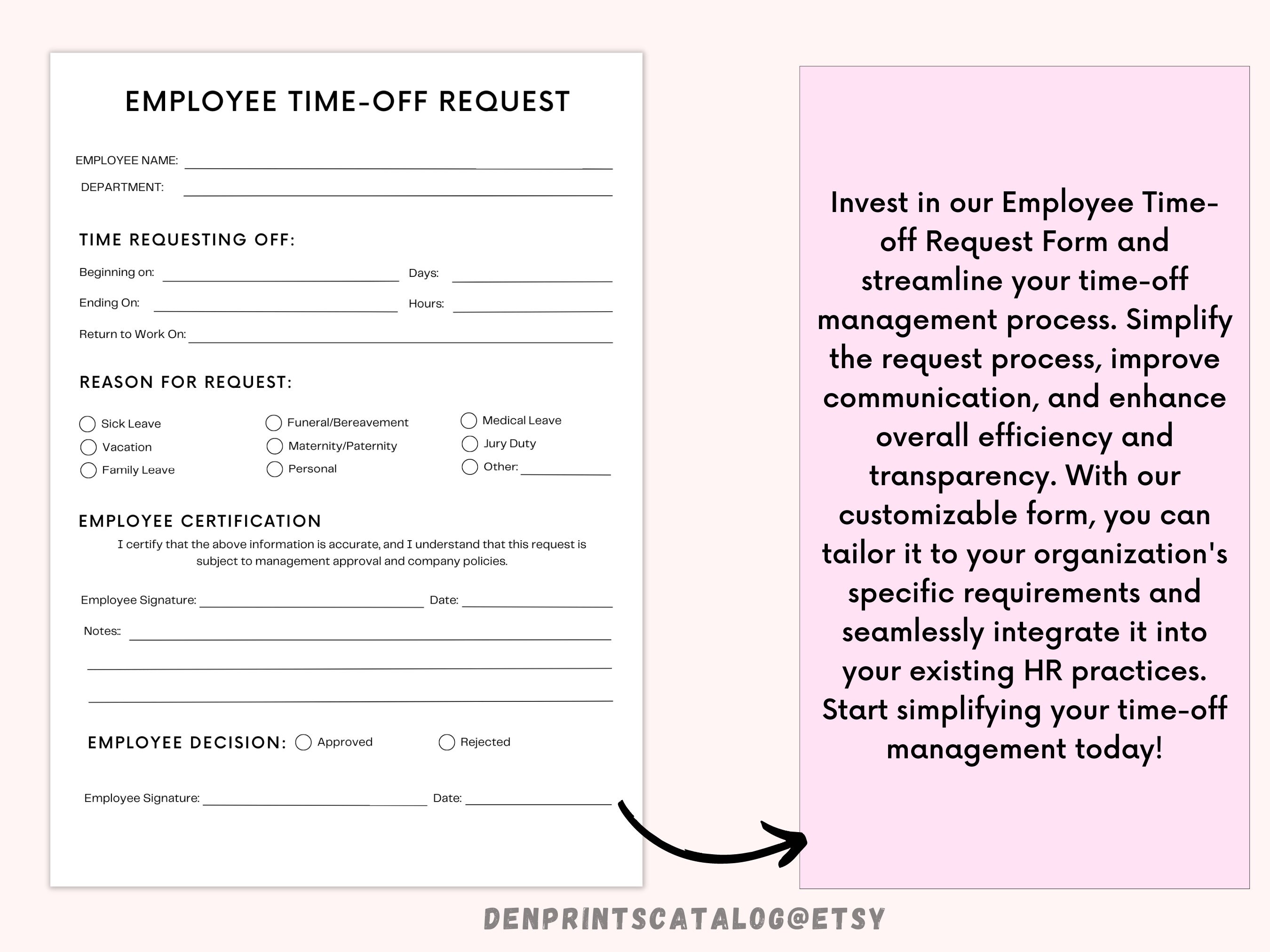Daycare Time-off Form Printable, Editable Employee Time off Request ...