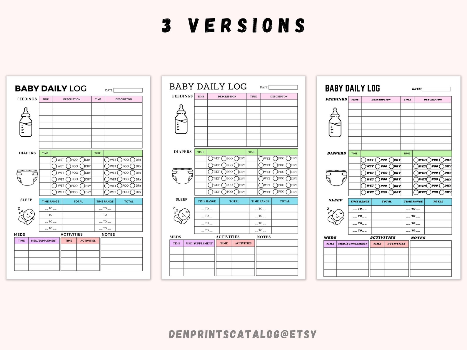 Baby Daily Log, Infant Daily Log, Baby Care Journal, Infant Activity ...