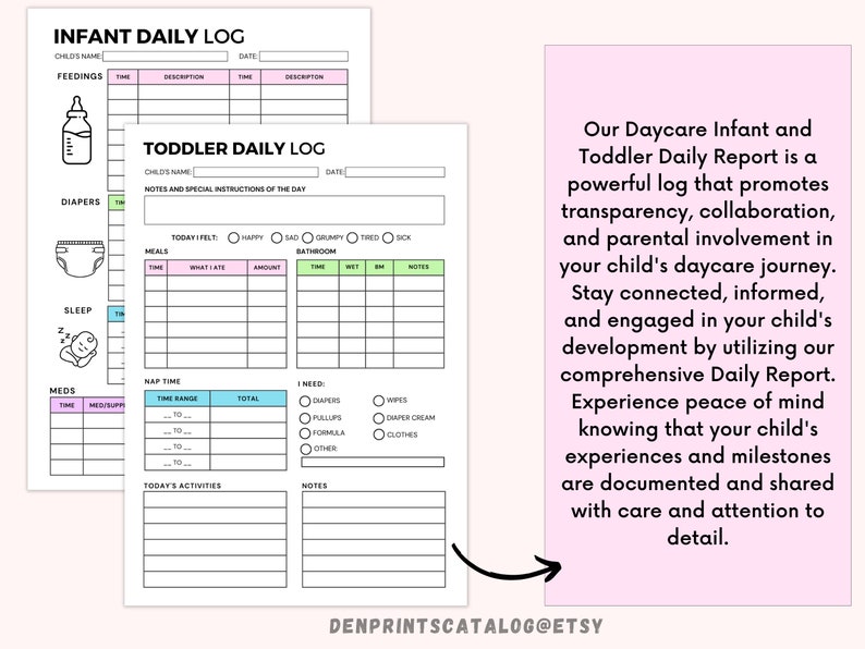 Infant Daily Log Printable, Daycare Printable Baby Log, Infant Toddler ...