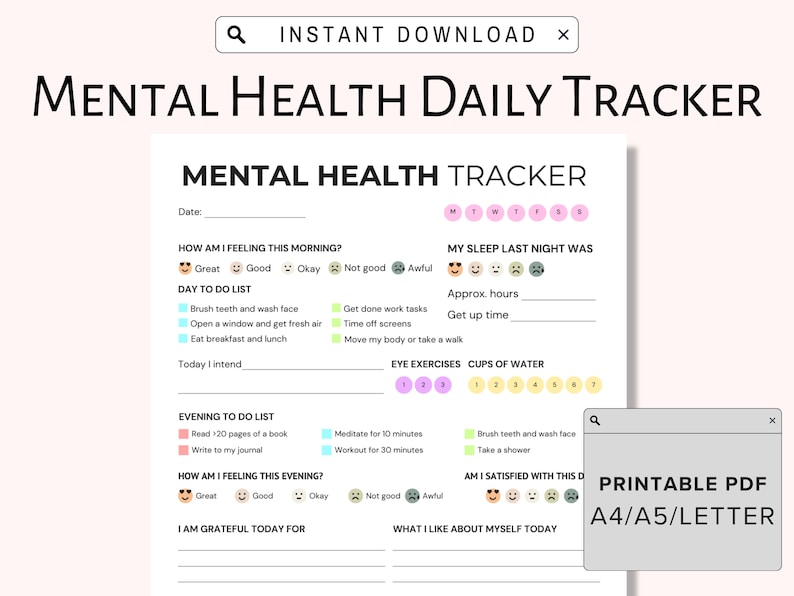 Daily Mood Tracker Printable, Printable Mood Track, Emotion Tracker ...