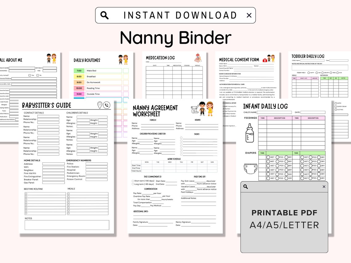 Nanny Binder Printable, Nanny Agreement, Nanny Planner, Nanny Notes ...