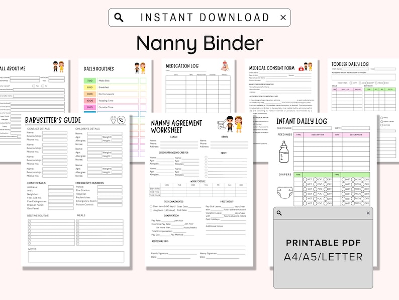Nanny Binder Printable, Nanny Agreement, Nanny Planner, Nanny Notes ...