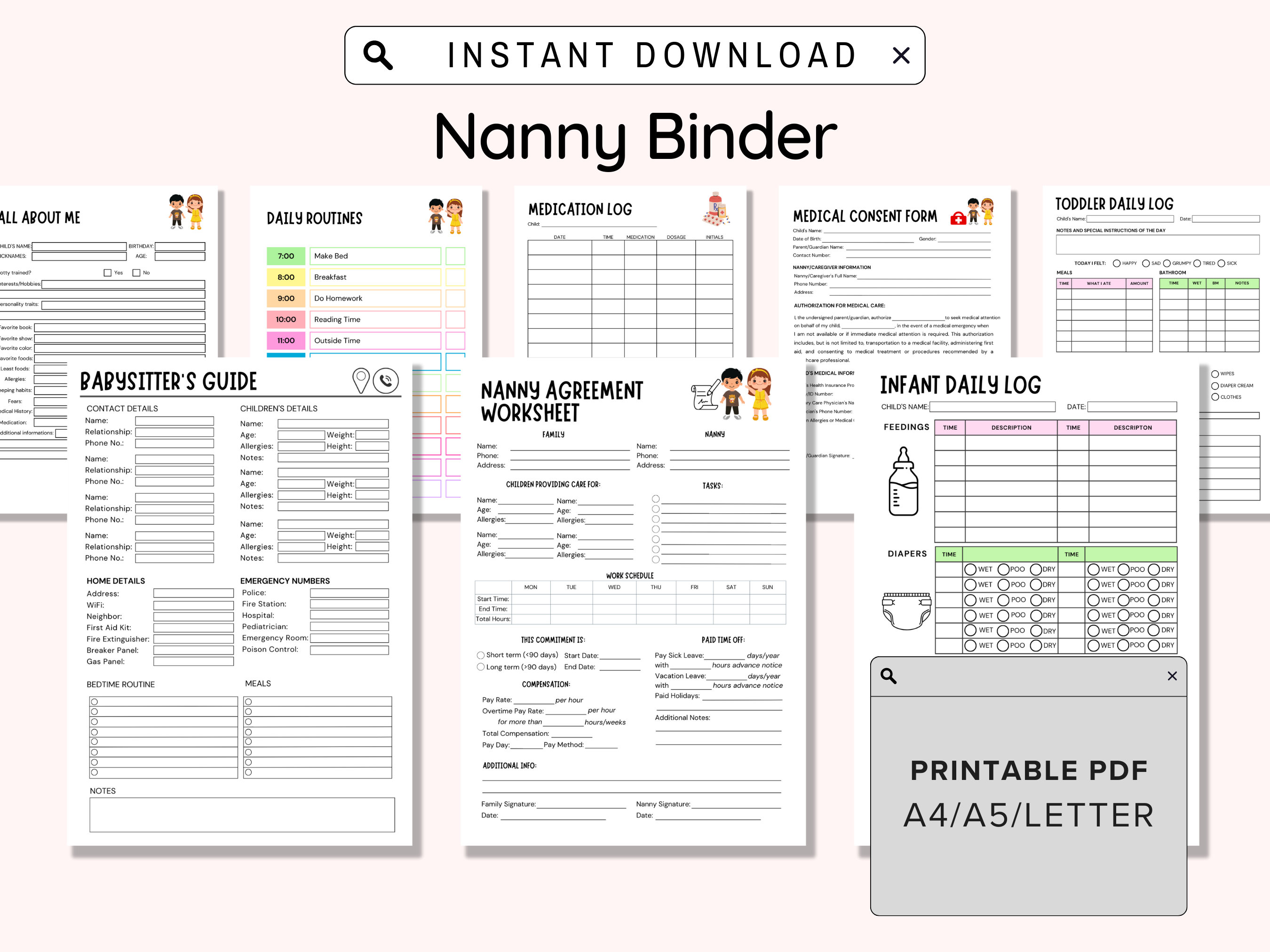 Nanny Binder Printable, Nanny Agreement, Nanny Planner, Nanny Notes ...