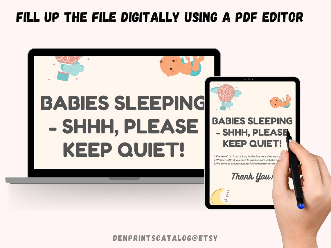 Babies Sleeping Sign Printable Daycare Be Quiet Naptime - Etsy