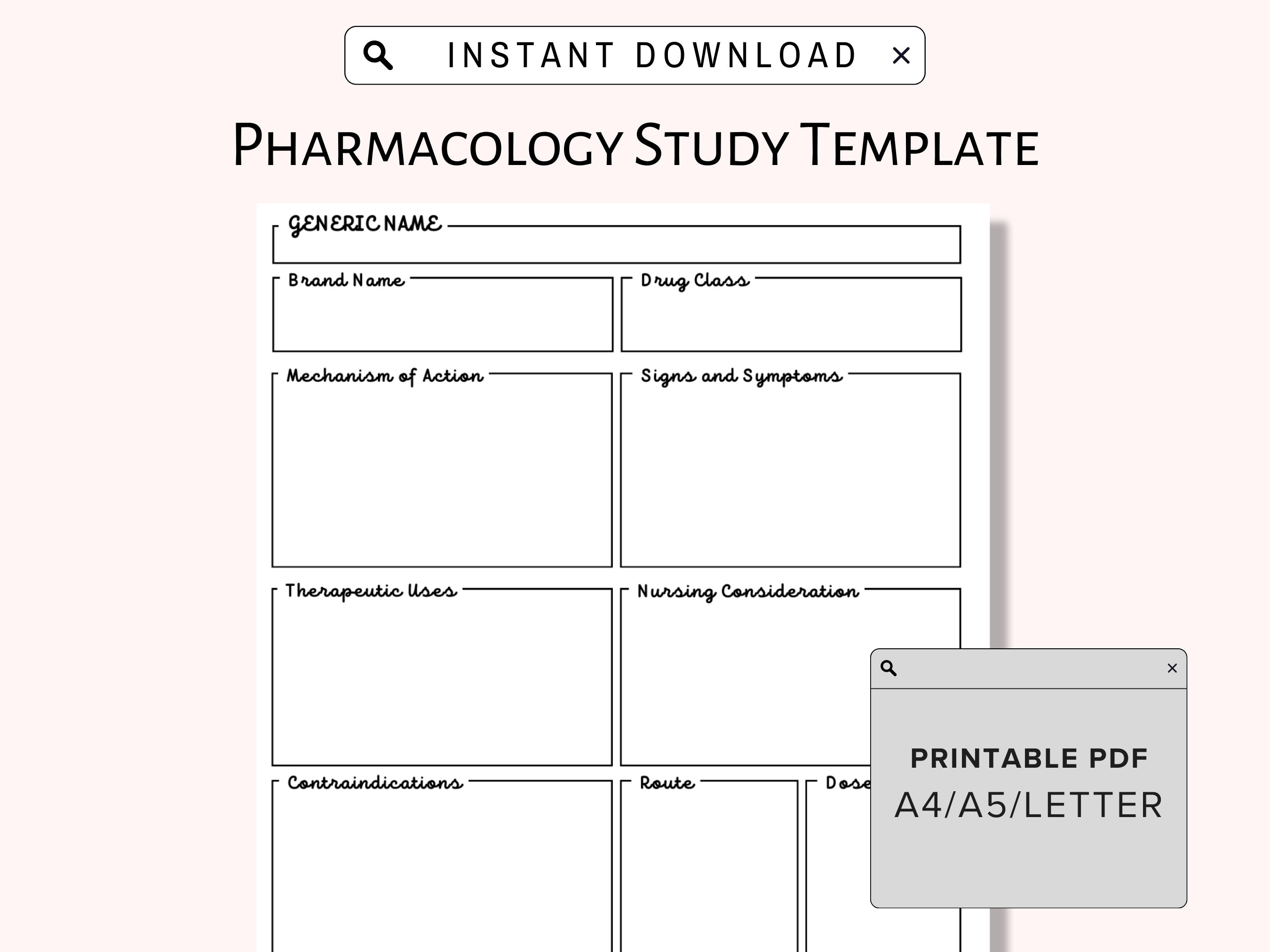 Nursing School Pharmacology Template, Printable Pharmacology Map ...