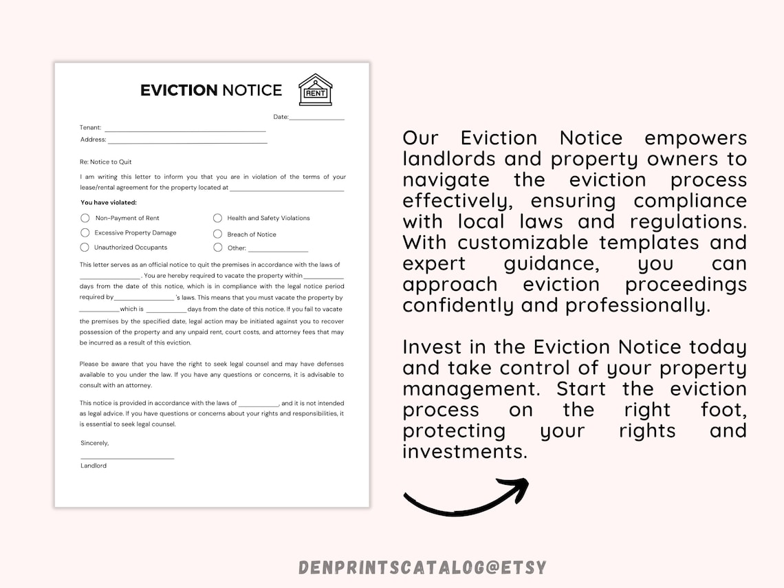 Eviction Notice Printable, Lease Termination Form, Editable Notice to ...