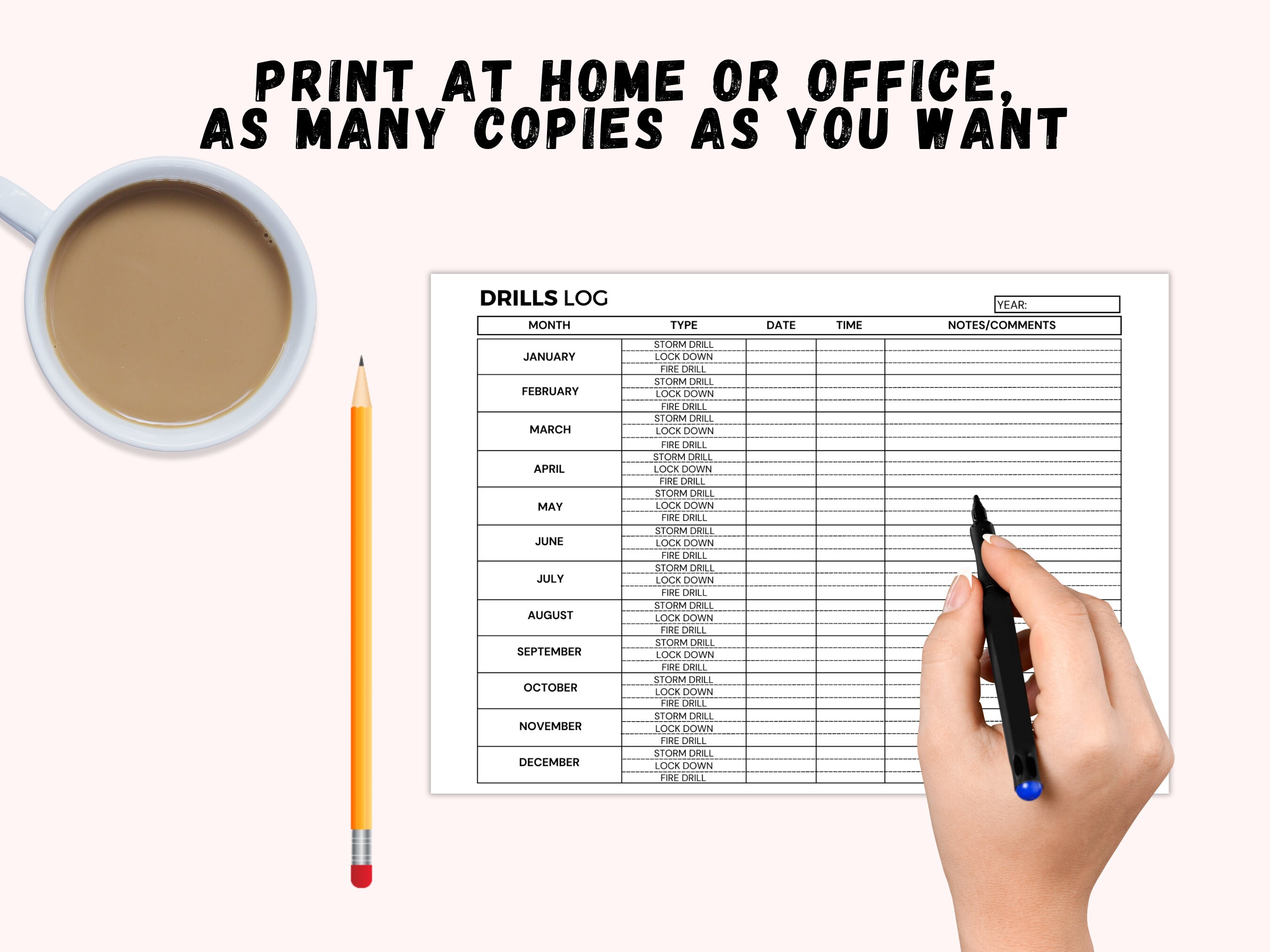 Printable Emergency Evacuation Log, Emergency Drill Record, Fire Drill ...