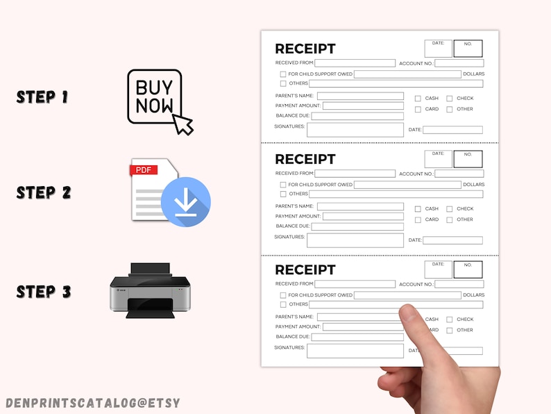 Child Support Receipt Printable for DIY Receipt Book Digital Download ...