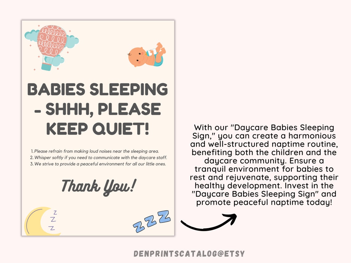 Babies Sleeping Sign Printable Daycare Be Quiet Naptime - Etsy