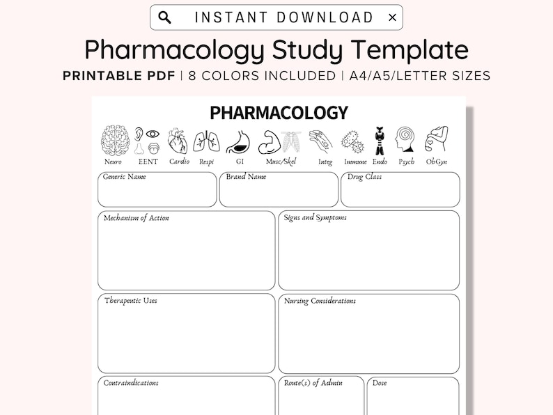Nursing School Pharmacology Template | Printable Pharmacology Map ...
