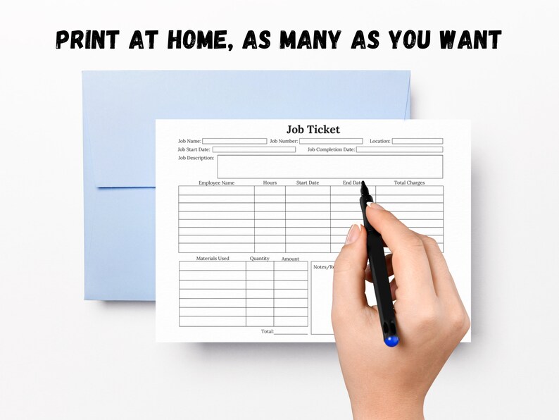 Job Ticket Printable, Work Order Form Template, Work Order Receipt ...