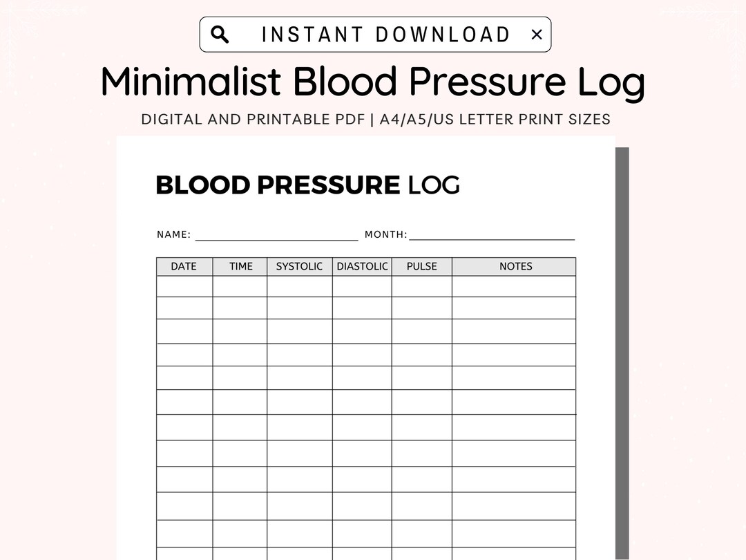 Blood Pressure Log Book Printable High Blood Pressure - Etsy