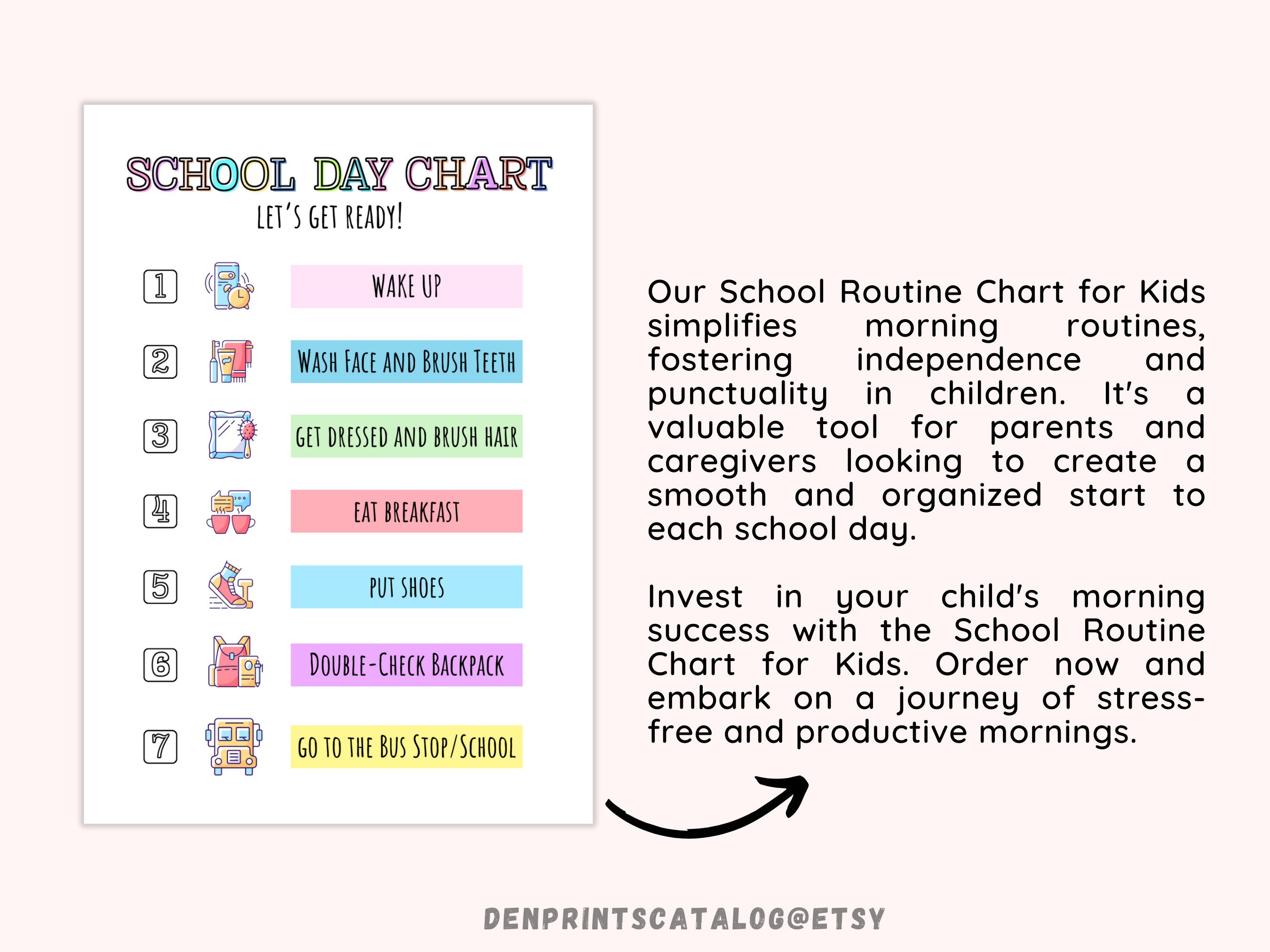 Ready For School Routine Chart For Kids Morning Routine Etsy