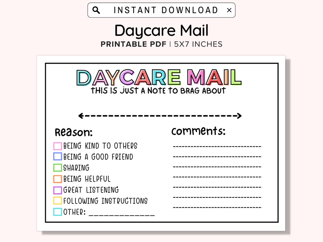 Daycare Mail, Note From Daycare Teacher, Daycare Report, Preschool ...