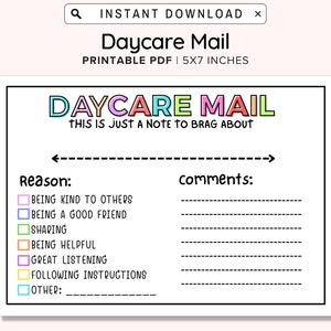 Daycare Mail, Note From Daycare Teacher, Daycare Report, Preschool ...