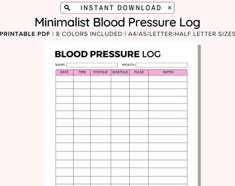 Printable Blood Pressure Monitoring Log, High Blood Pressure Tracker ...