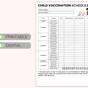 Child Vaccination Schedule Printable, Immunization Record, Vaccine ...