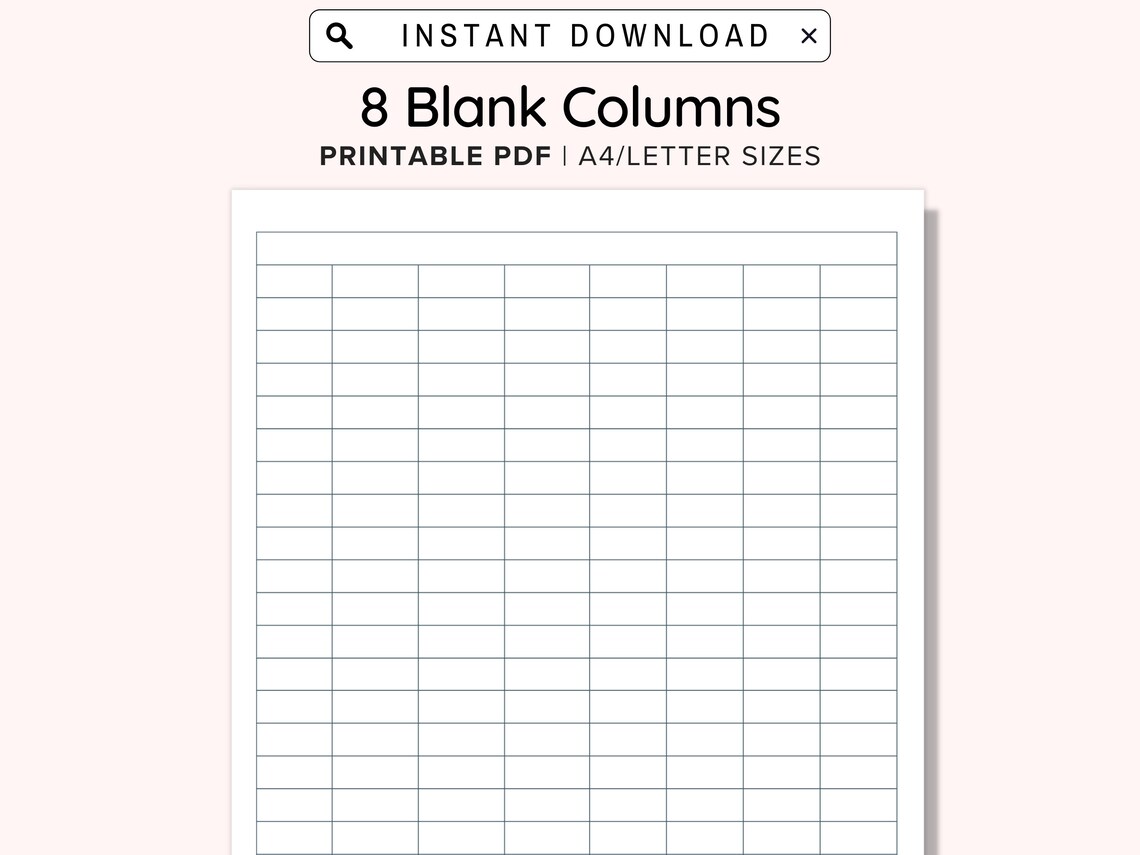 8 Blank Columns Chart Text Input Print And Write Printable Digital Download Blank Column
