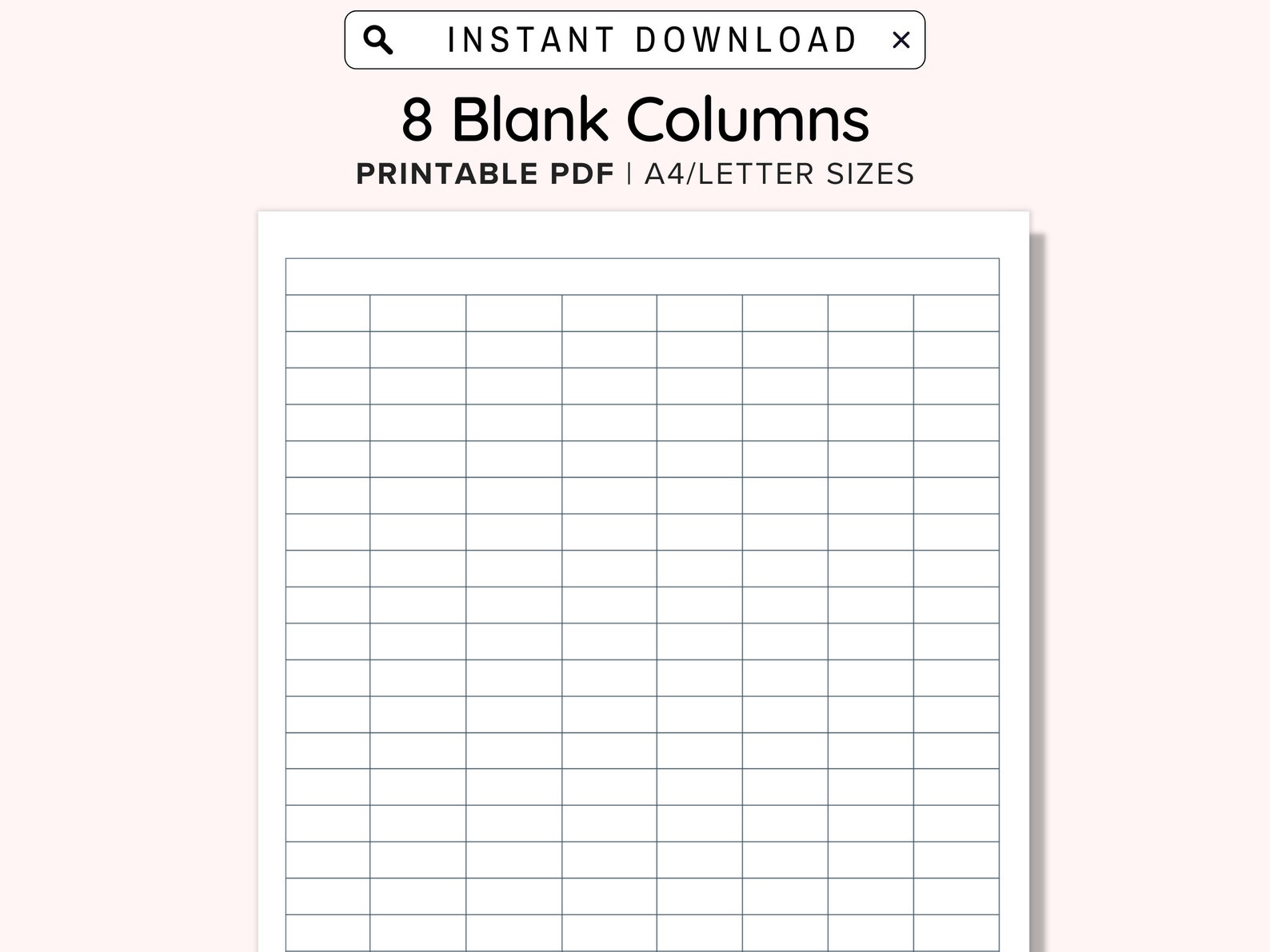 8 Blank Columns Chart Text Input Print and Write Printable Digital Download, Blank Column ...