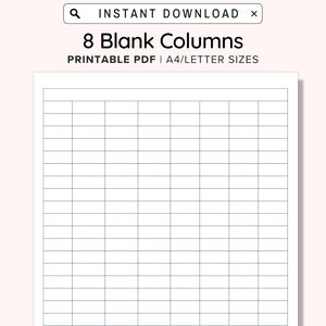 8 Blank Columns Chart Text Input Print and Write Printable Digital ...