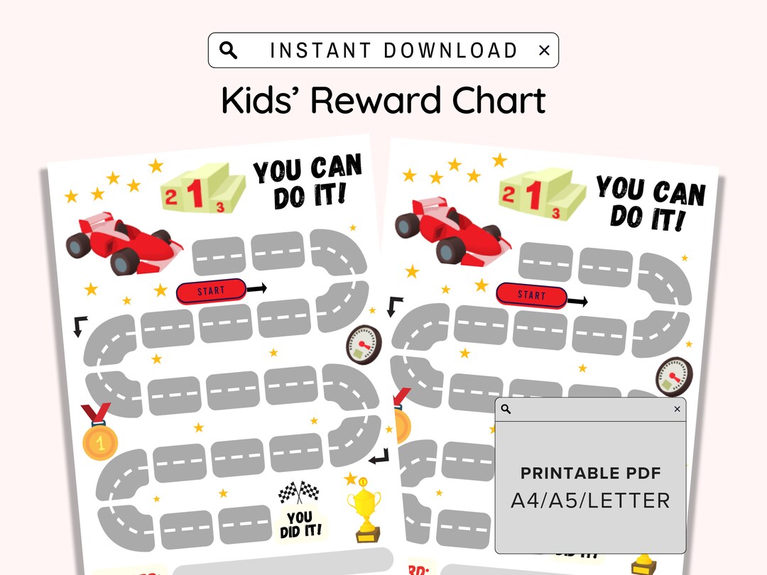 Printable Racing Car Reward Chart Cars Kids Behavior Chart - Etsy