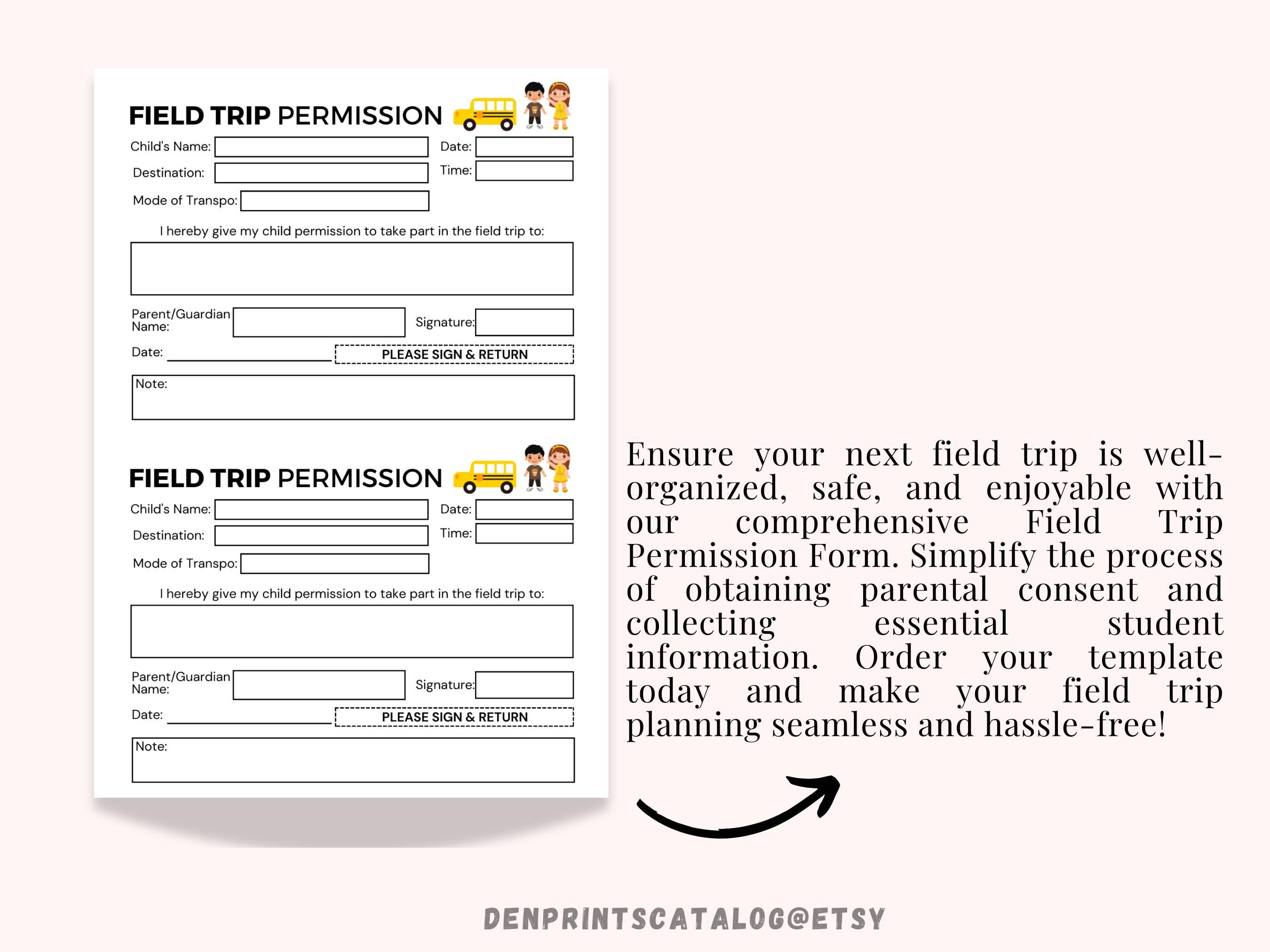 Field Trip Permission Form Printable, School Field Trip Form, Parent ...