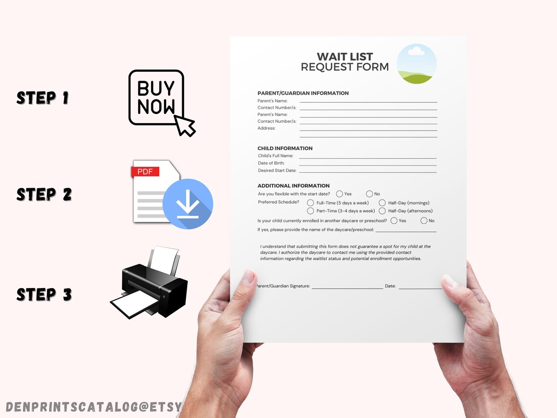 Daycare Wait List Printable, Daycare Waiting List Template, Wait List ...