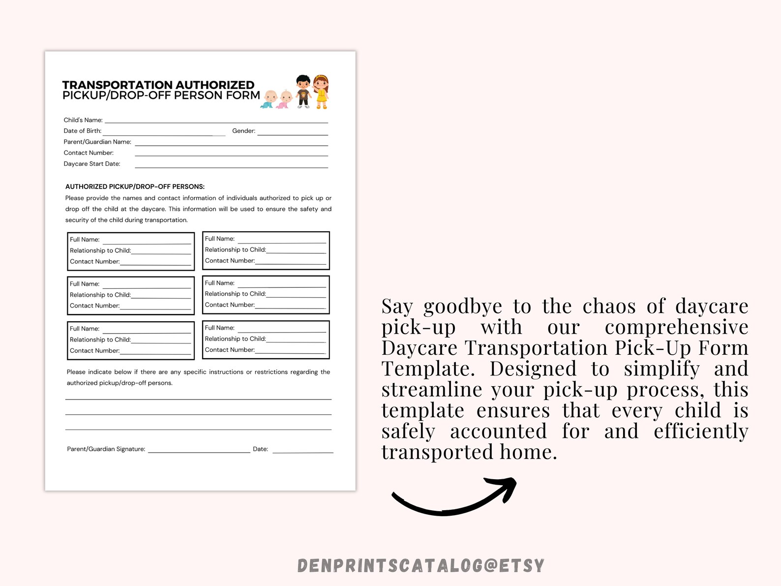 Daycare Pick-up Form, Child Care Center Child Authorized Pick-up ...