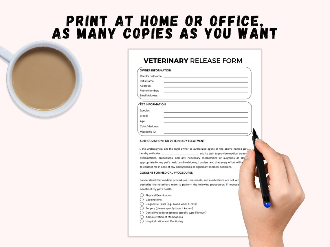 Veterinary Release Form Printable, Veterinary Medical Records Release ...
