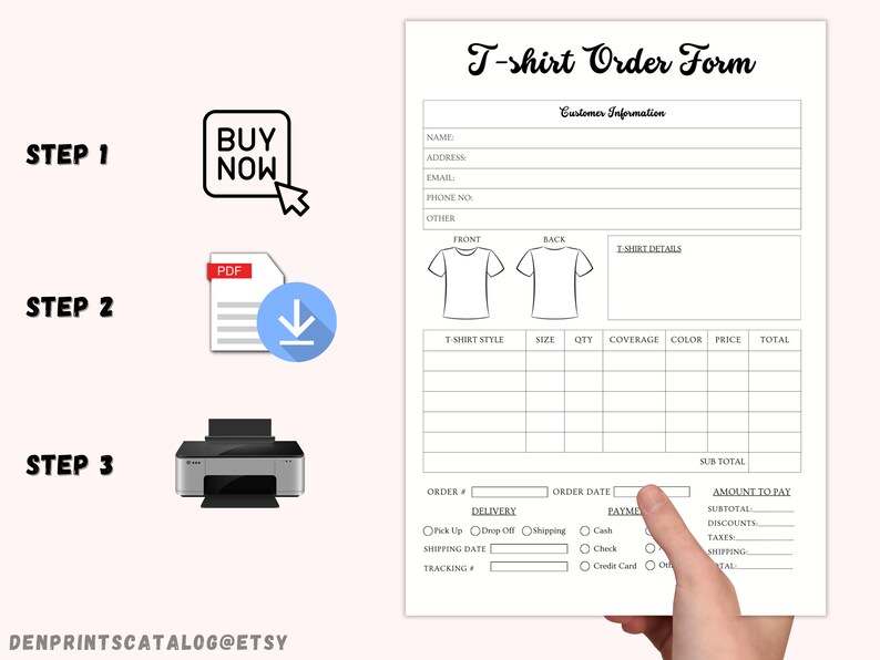 Fillable T-shirt Order Form Editable, Printable Shirt Order Form ...