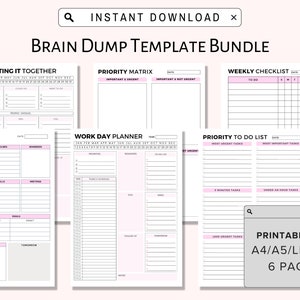 Brain Dump Template BUNDLE Printable, to Do List Editable, ADHD Daily ...