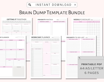 Brain Dump Template BUNDLE Printable, to Do List Editable, ADHD Daily ...