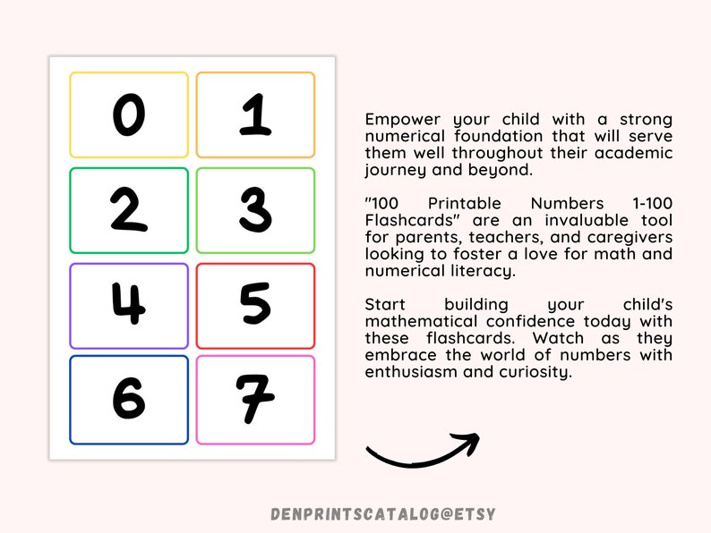 100 Printable Numbers 1-100 Flashcards Preschool to 3rd Grade - Etsy