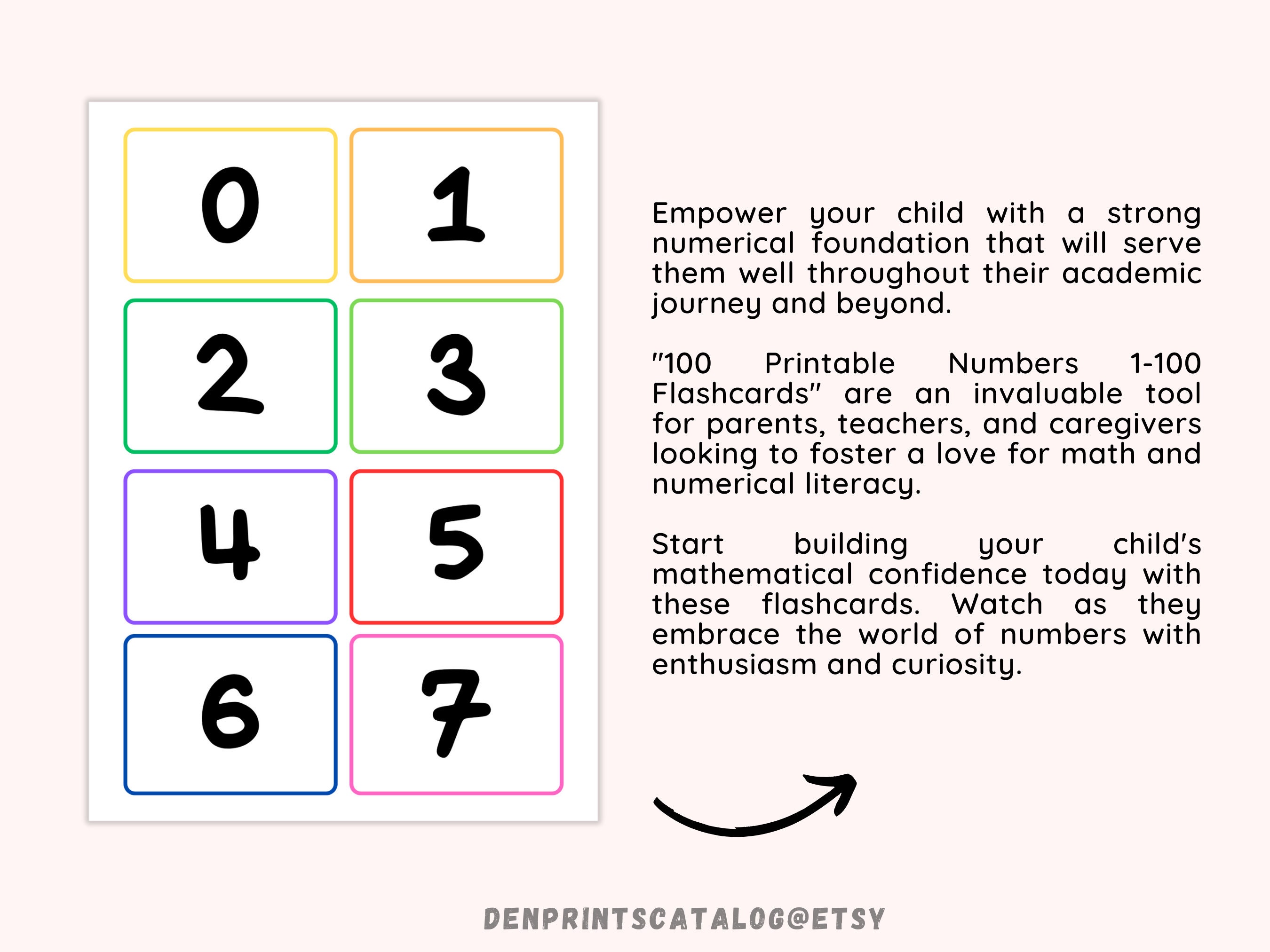 100 Printable Numbers 1-100 Flashcards Preschool to 3rd Grade - Etsy