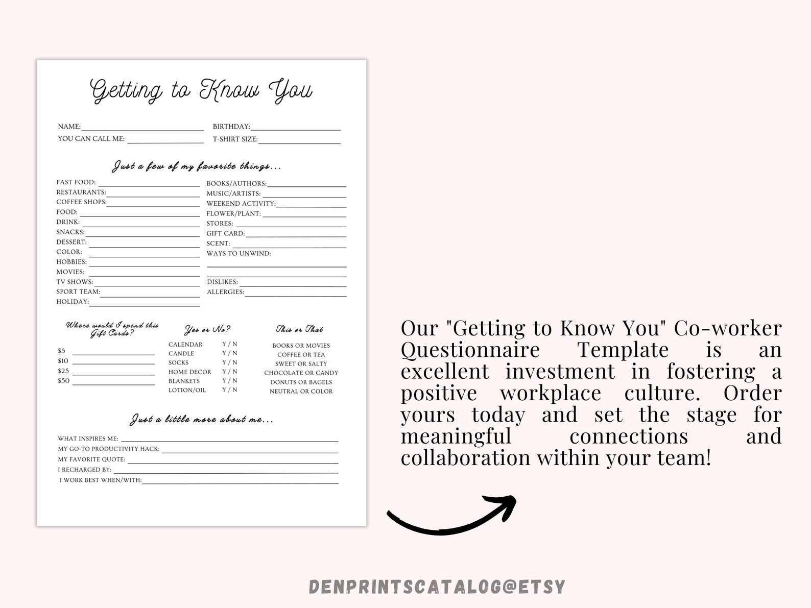 Getting to Know You Printable, Coworker Questions, All About Me Survey ...