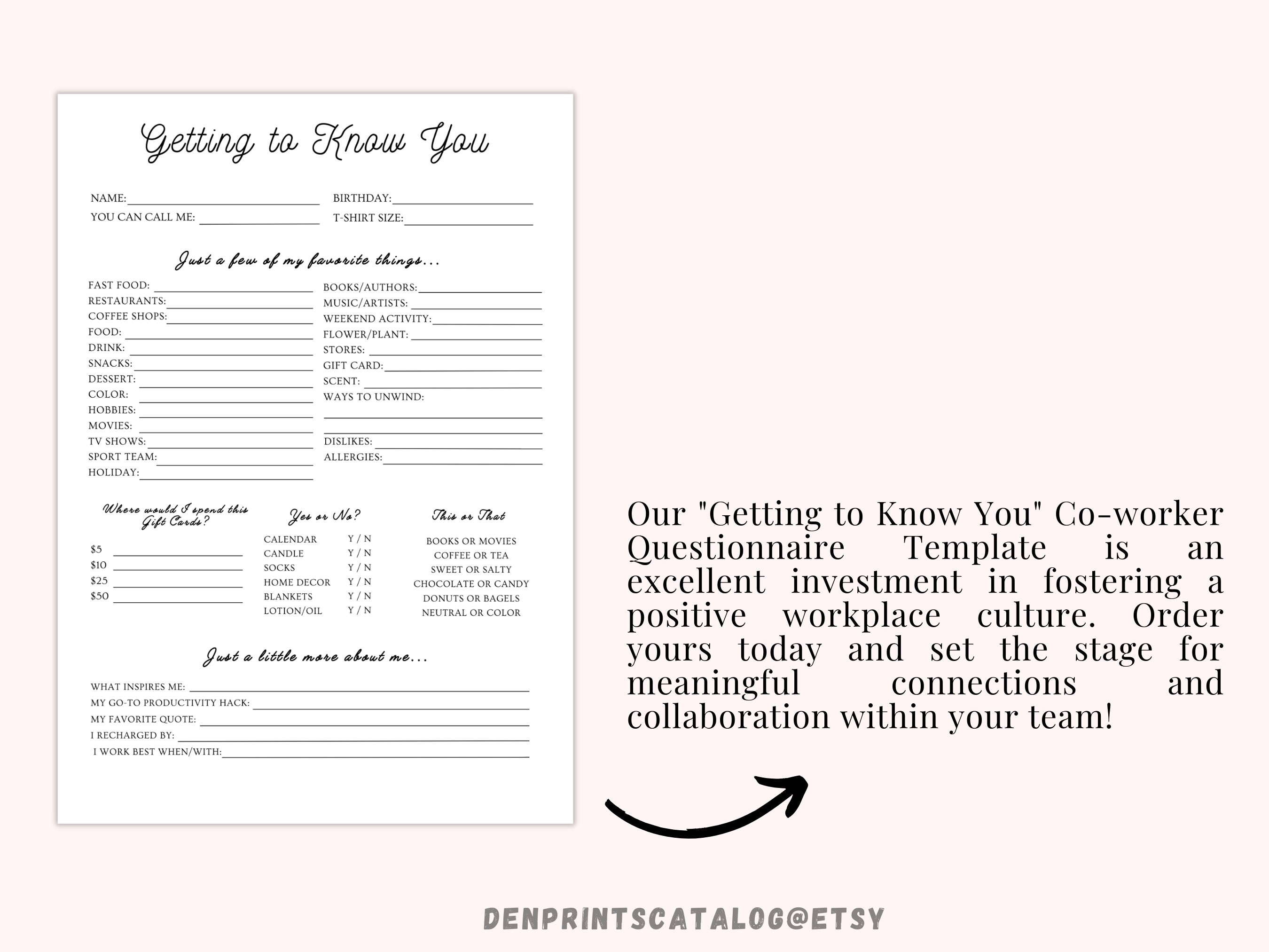 Getting to Know You Printable, Coworker Questions, All About Me Survey ...