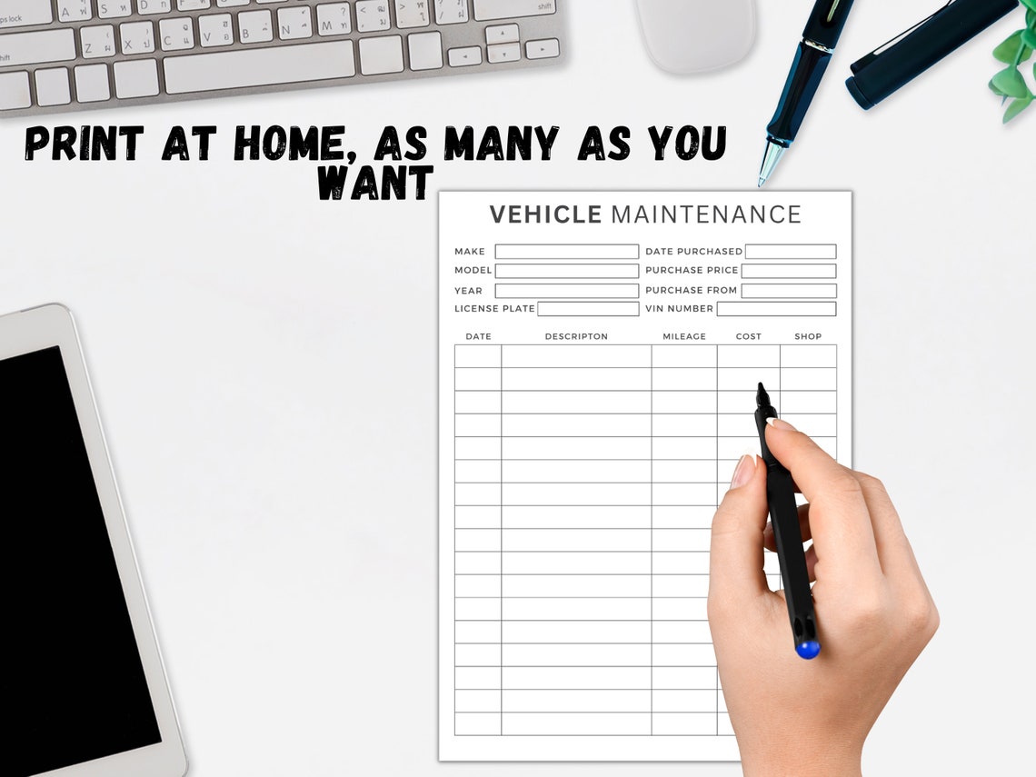 Vehicle Maintenance Log Printable, Vehicle Service Tracker, Vehicle ...