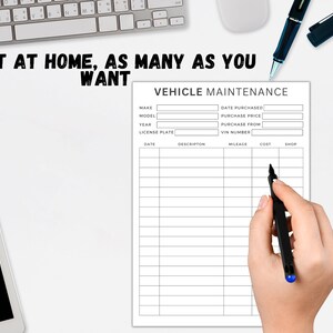 Vehicle Maintenance Log Printable, Vehicle Service Tracker, Vehicle ...