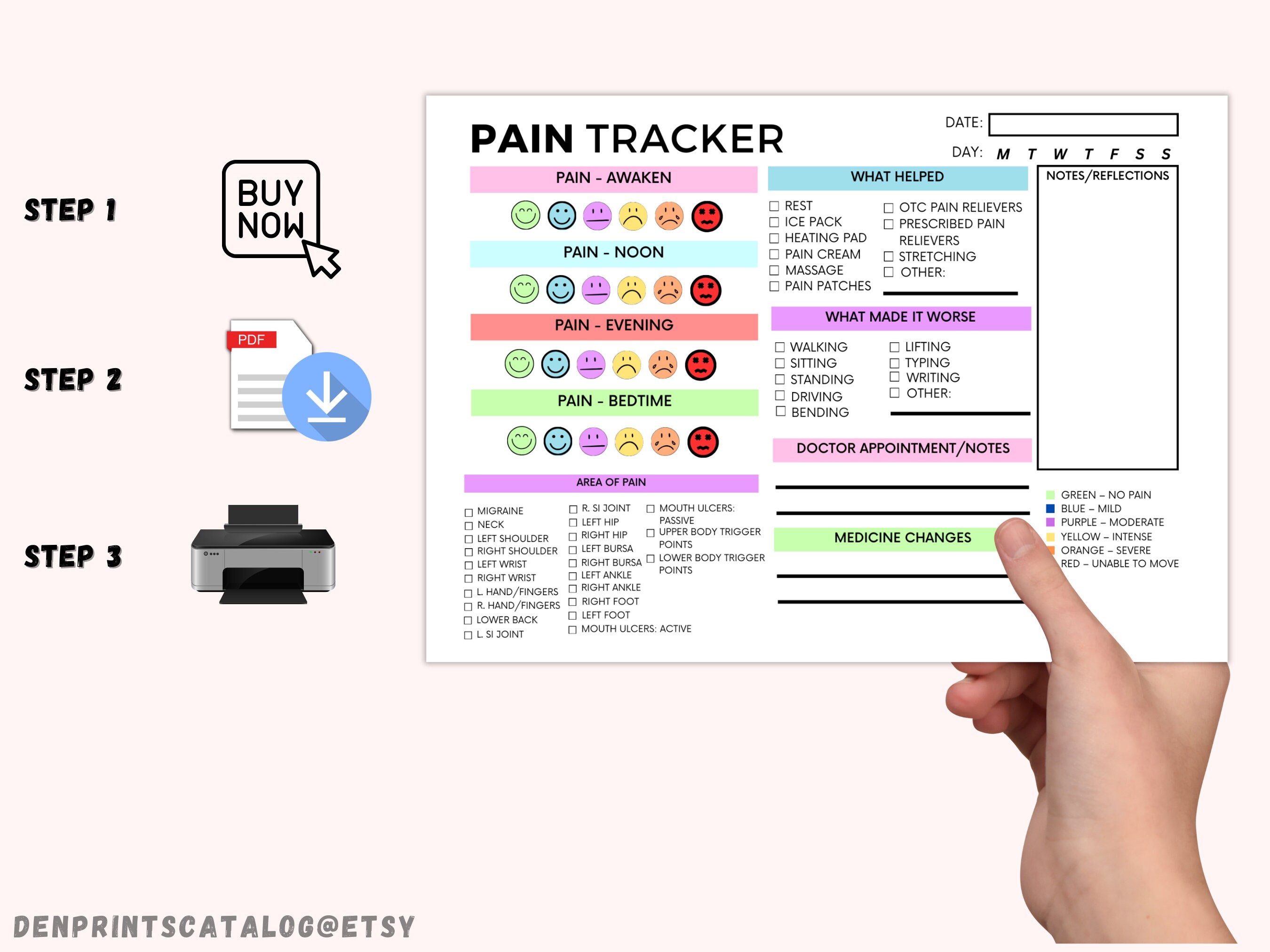 Daily Pain Tracker and Journal Printable, Chronic Pain Management, Pain ...