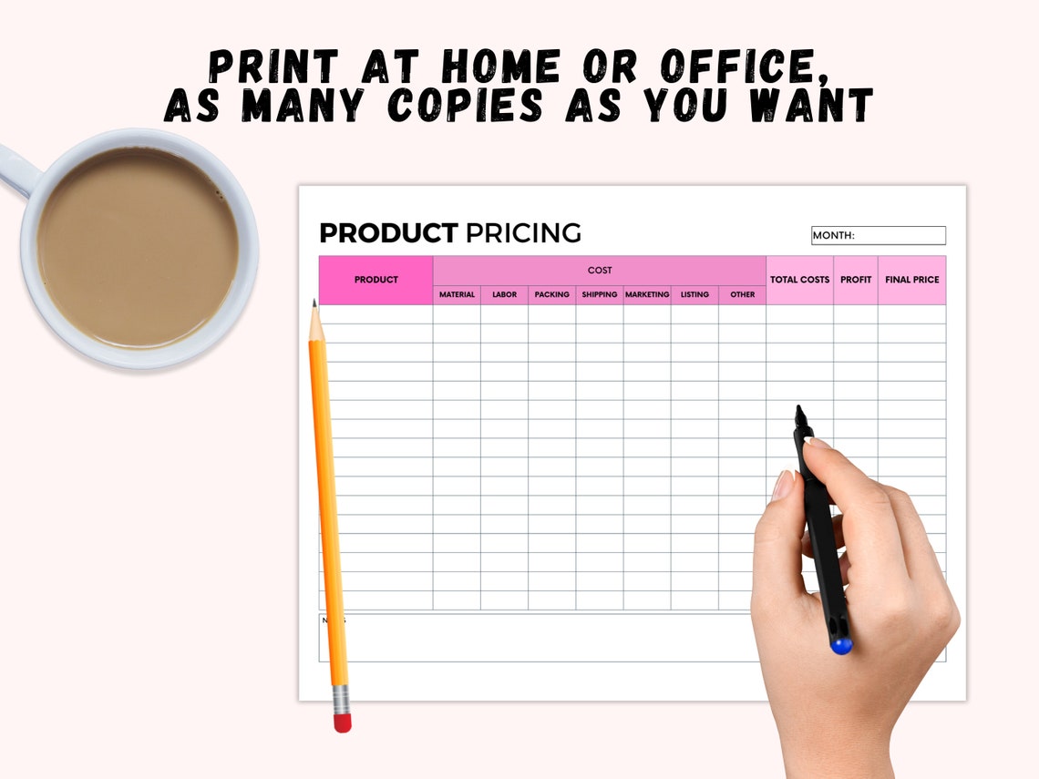 Product Pricing Printable, Item Pricing, Product Price Calculator ...