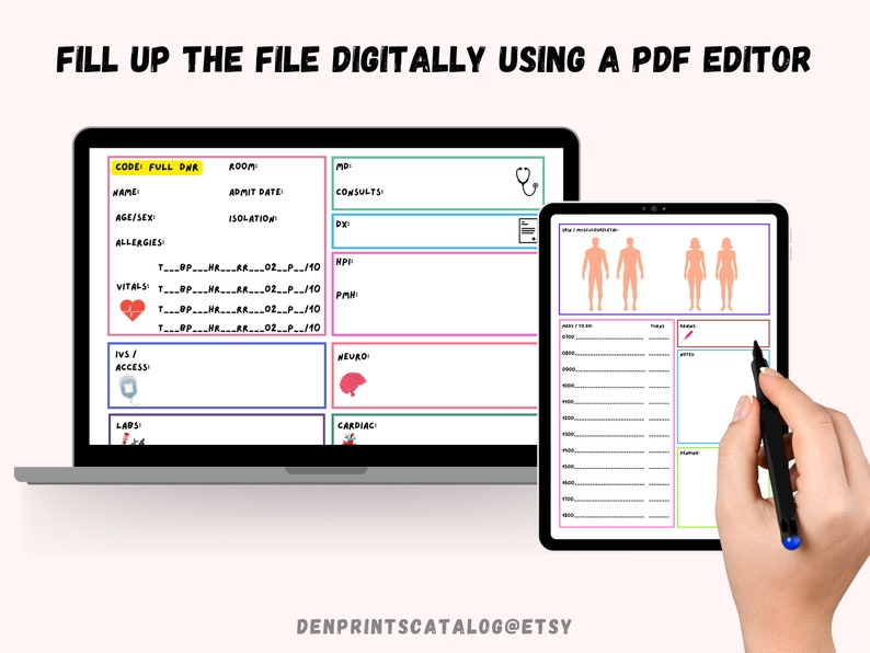 Minimalist Nurse Brain Sheet Printable, Med Surg Report Sheet, Tele ...
