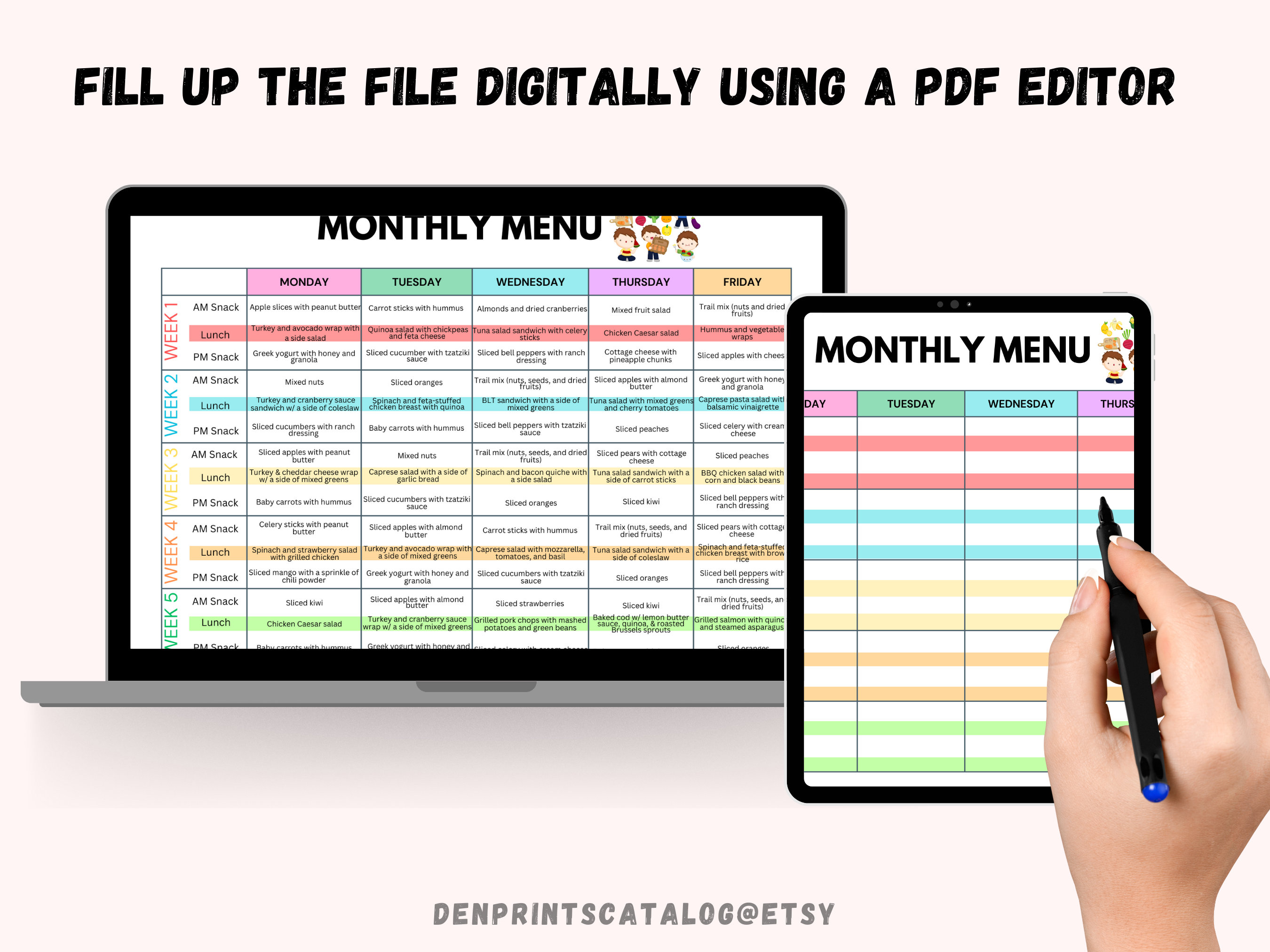 Home Daycare Monthly Menu Printable, Editable Daycare Meal Planner ...