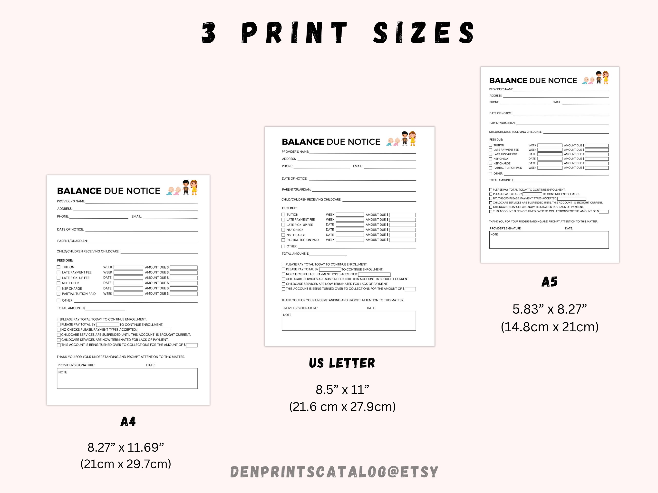 DAYCARE Balance Due Childcare Center Late Payment Notice, Past Due ...